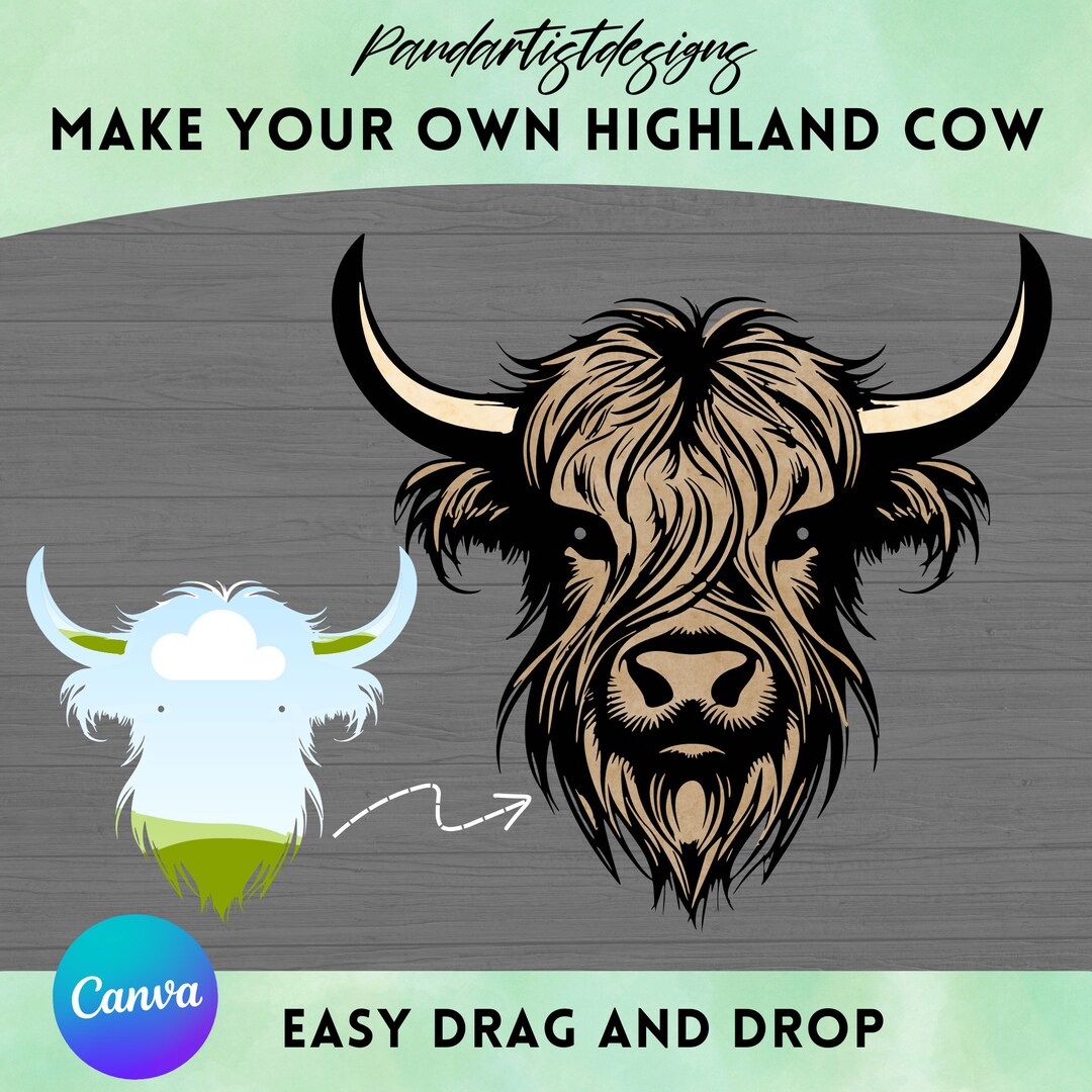 DIY Highland Cow Face Design on CANVA Editable Canva Frames Template ...