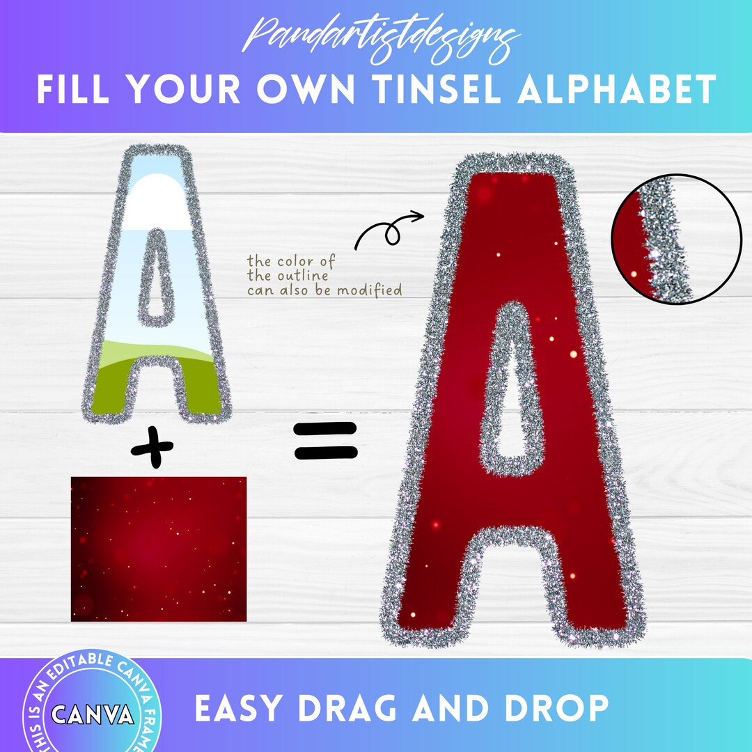 Canva Frames Christmas Tinsel Uppercase Letters & Numbers, Sublimation ...