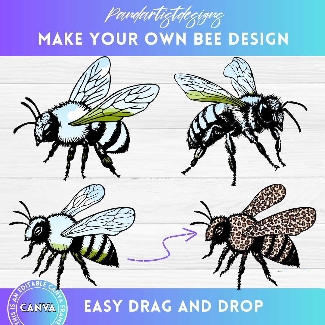 Bees CANVA Frames Bundle, Editable CANVA Template With Easy Drag and ...