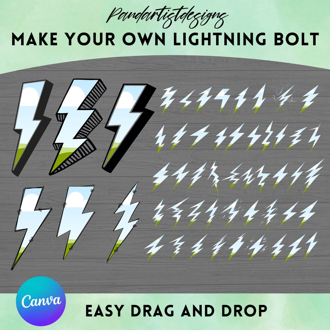 Custom Your Doodle Lightning Bolt 52 Editable CANVA Frame Bundle Create ...