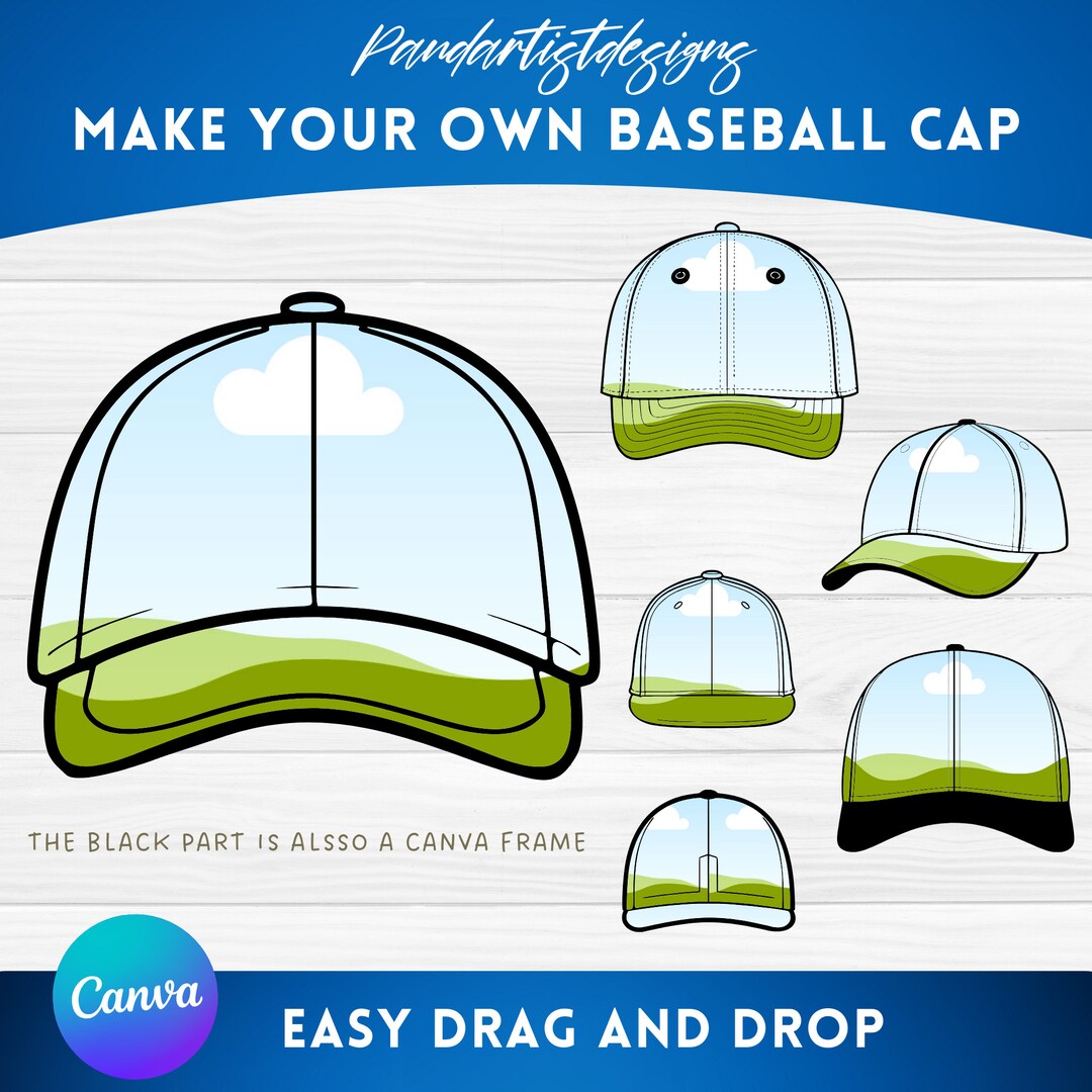 Baseball Cap Canva Frame Bundle With Easy Drag and Drop Add Your Own ...