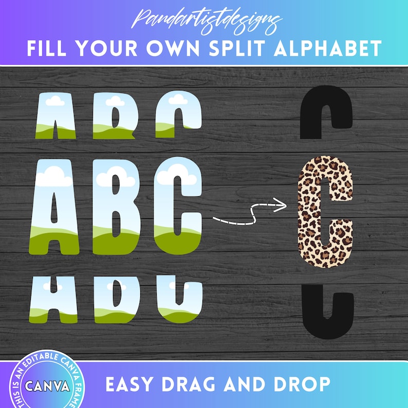 Fill Your Own Split Letters on CANVA - Drag and Drop - Commercial Use ...