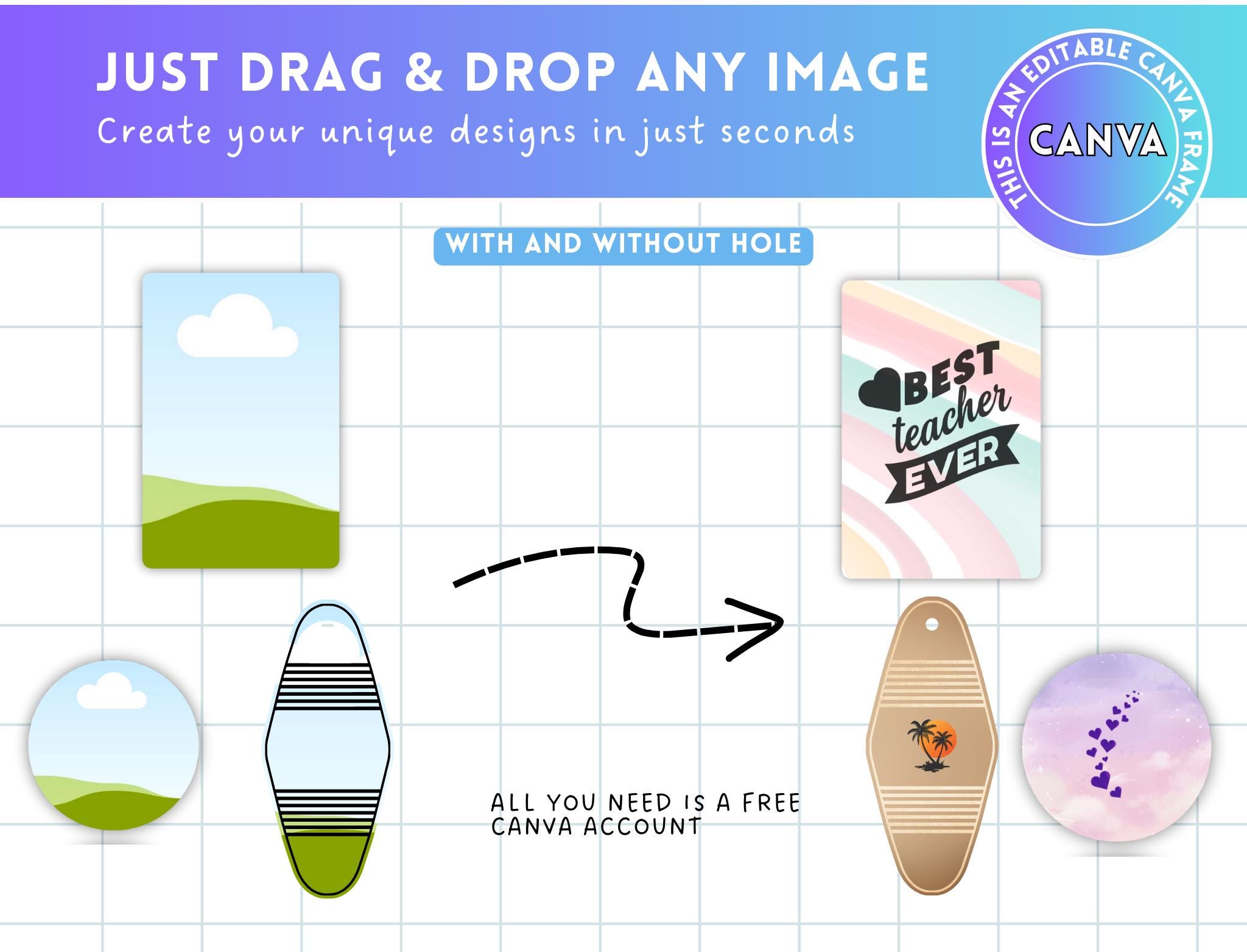 Keychain Editable Canva Frame, Motel Keychain Drag & Drop, Printable ...