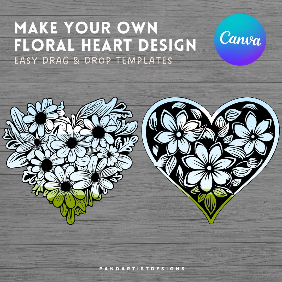 Floral Hearts Canva Frames Drag and Drop Valentines Hearts - Etsy