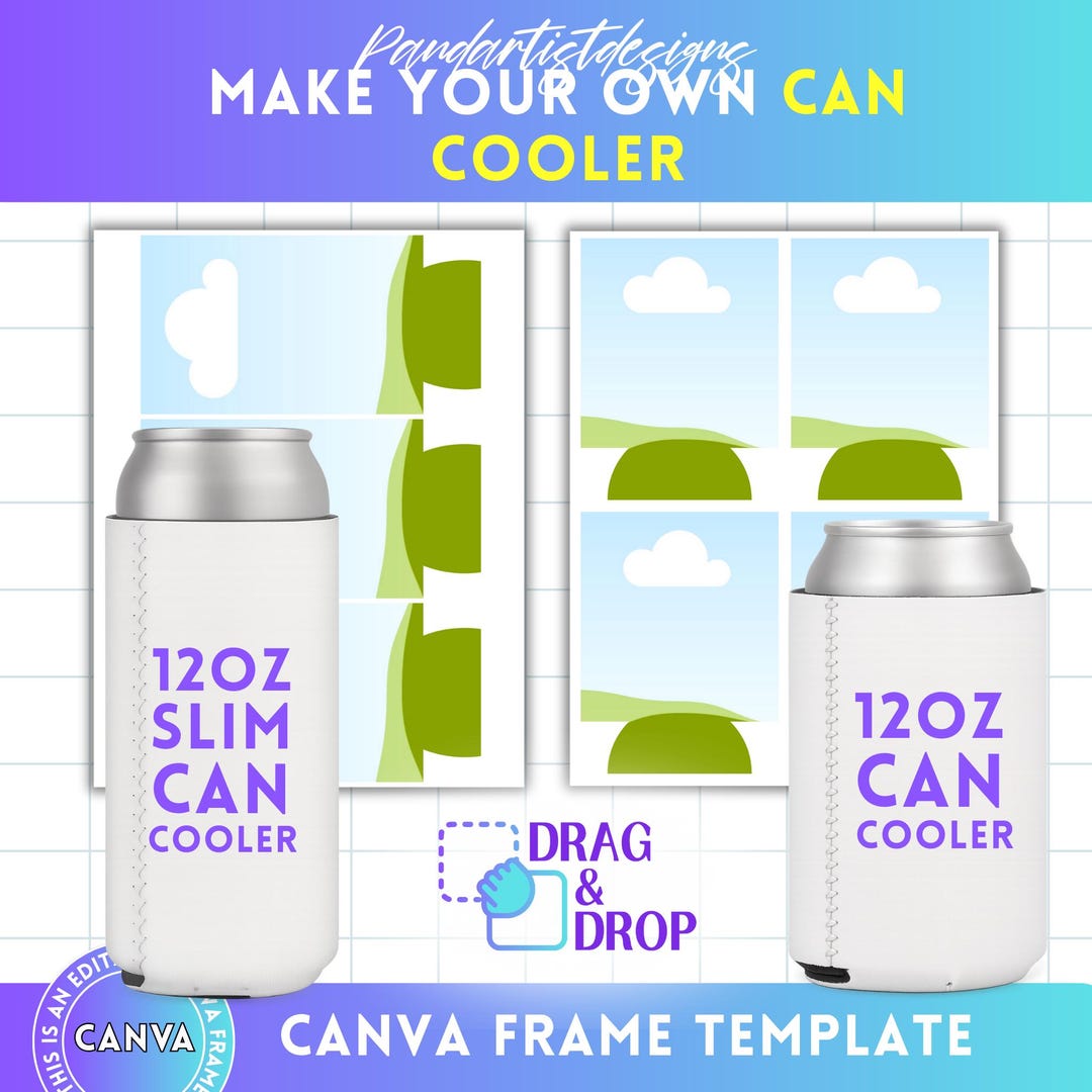 2oz Can Cooler & 12oz Slim Can Cooler Editable Canva Template, Beer ...