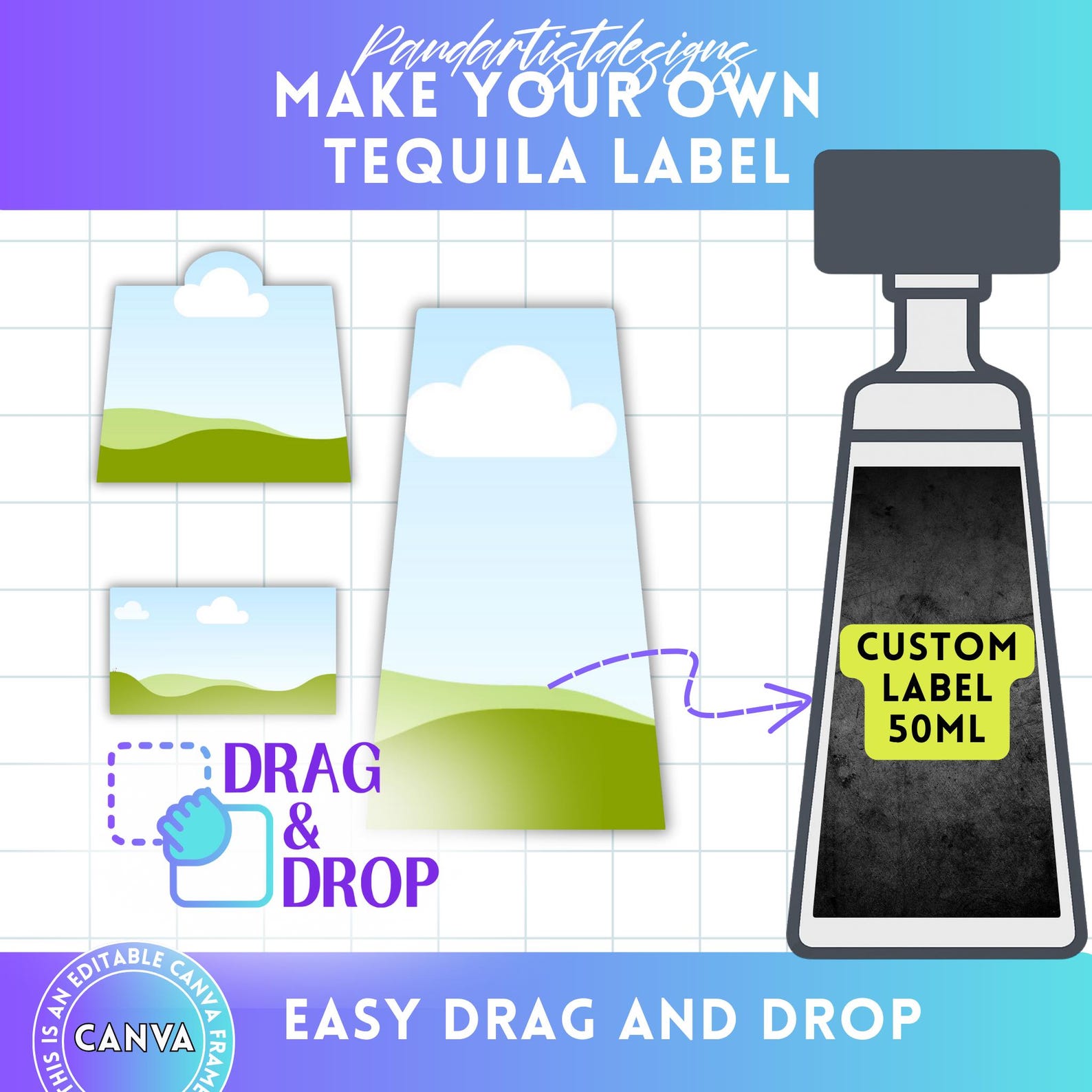 Tequila Mini Label Editable Canva Template, Template for 50ml Bottle ...