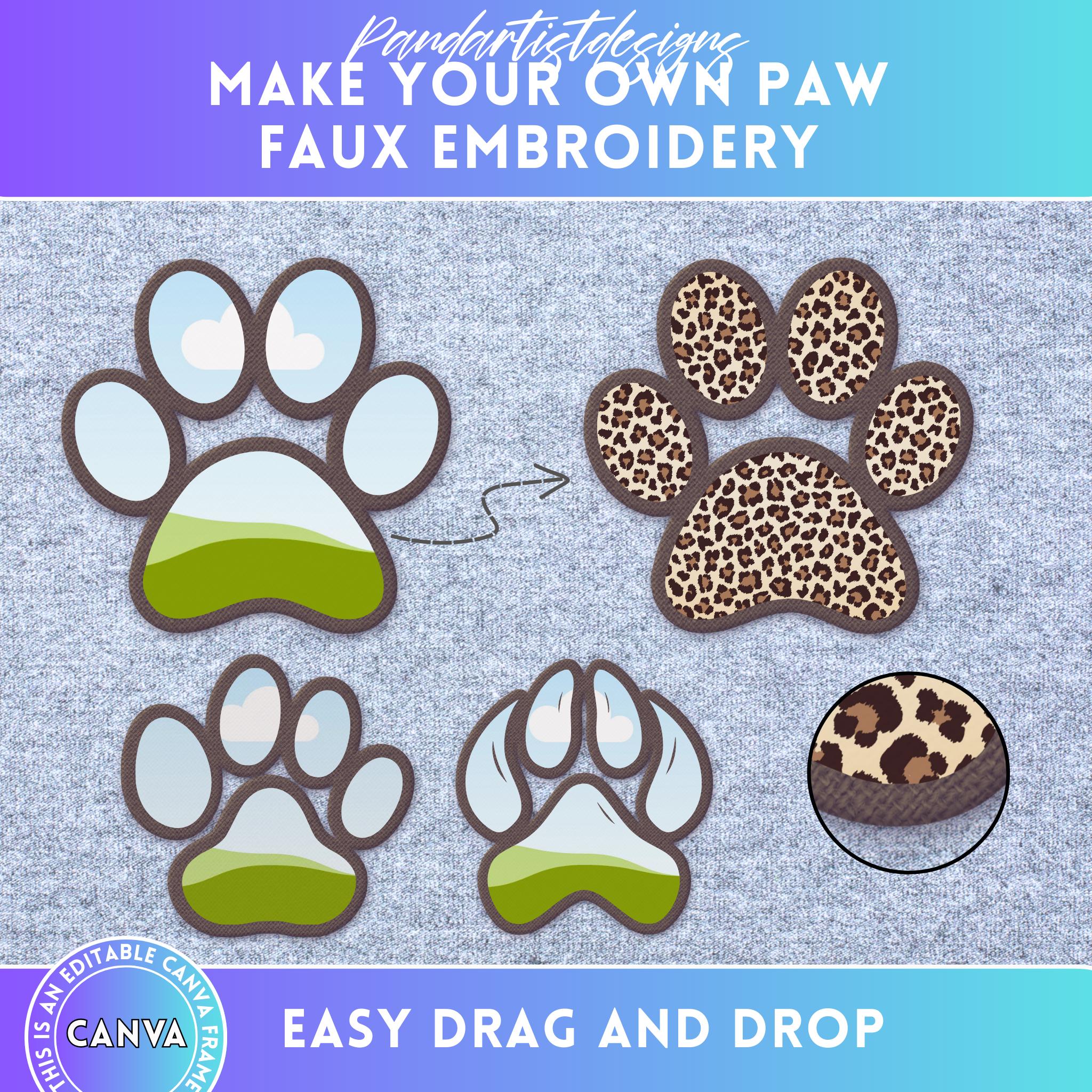 Paw Print Faux Embroidery PNG, Easy Drag and Drop, Digital Stitch ...