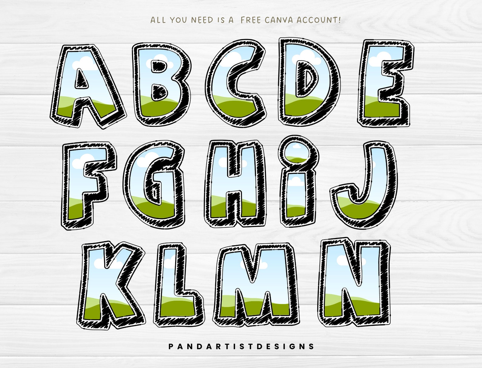 Canva Frame Scribble Alphabet, Doodle Sketch Letters and Numbers - Drag ...