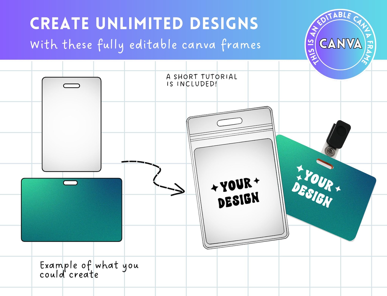 ID Badge Editable Canva Template, ID Badge Design Frame, Drag and Drop ...