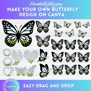 Butterfly Canva Frames Bundle, Flying Butterflies, Editable Canva ...