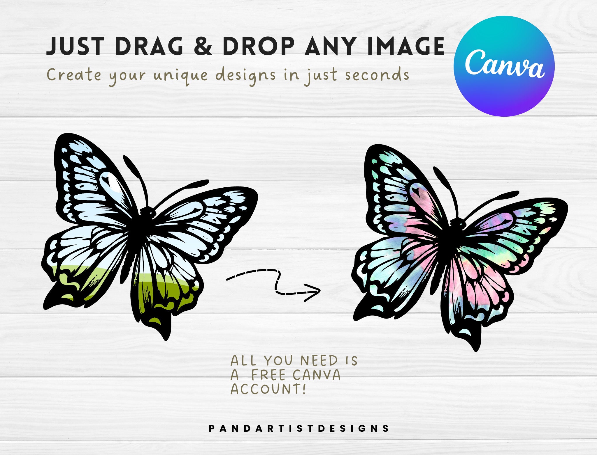 Butterfly Canva Frames Bundle, Flying Butterflies, Editable Canva ...