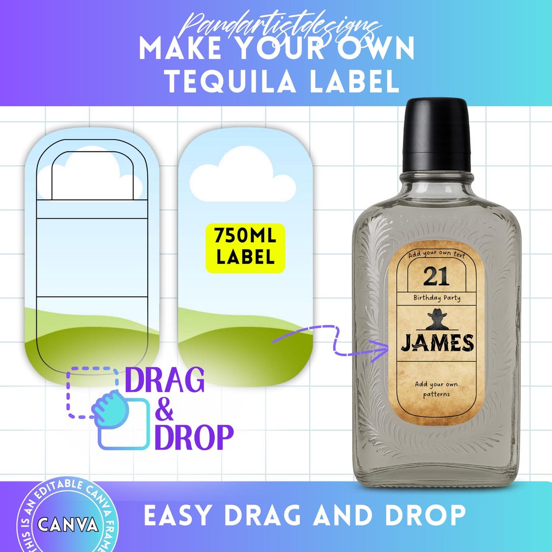 Tequila Label Editable Canva Template for 750ml Bottle, Groomsmen Gift ...