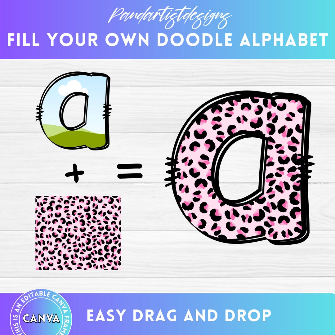 Fill Your Own Lowercase Doodle Letters & Number, Canva Frame Alphabet ...