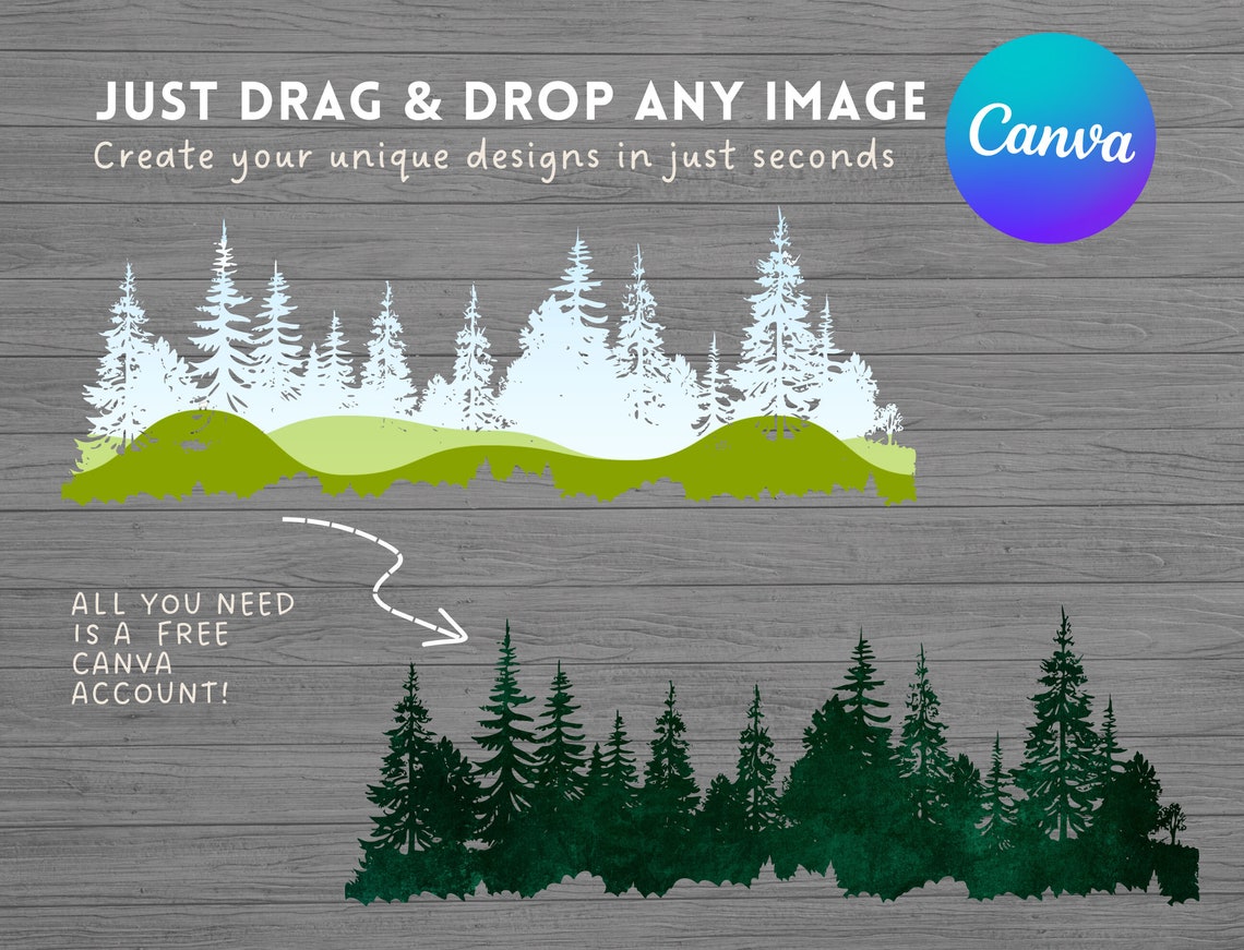 Mountain Forest Pine Trees CANVA Frames Bundle, Canva Template, Drag ...