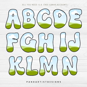 Canva Frames Retro Groovy Doodle Letters, Easy Drag and Drop, Bundle ...