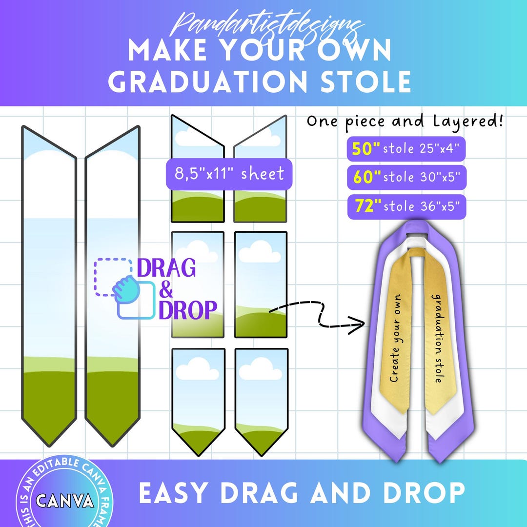 Graduation Stole Editable Canva Frame Template - Easy Drag and Drop ...