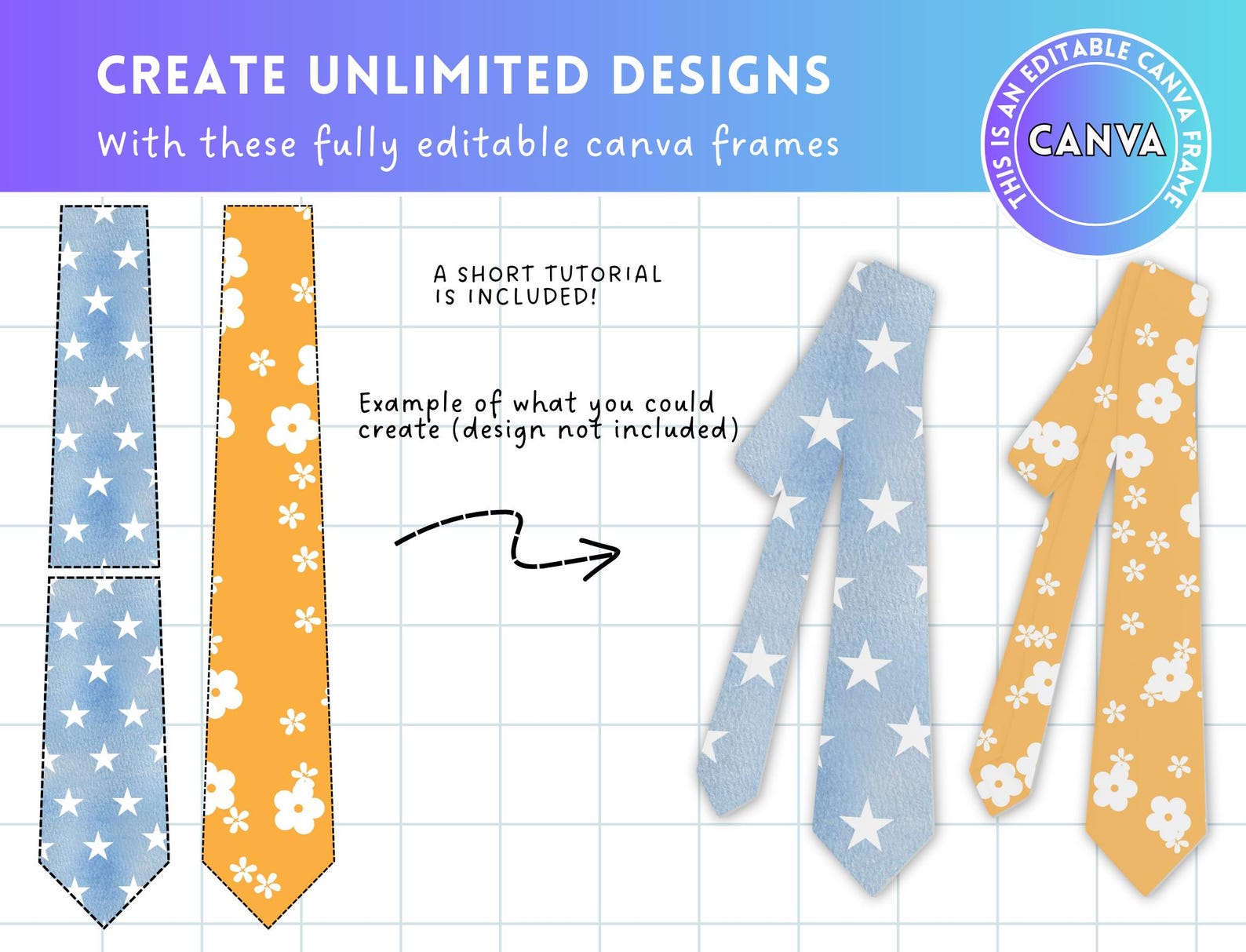Tie Editable Canva Frame Template - Tie Sublimation Template - Neck Tie ...