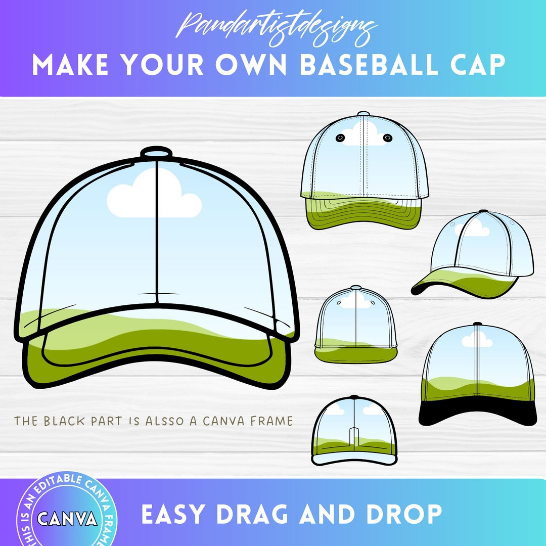 Baseball Cap Canva Frame Bundle With Easy Drag and Drop - Add Your Own Pattern - Create ...