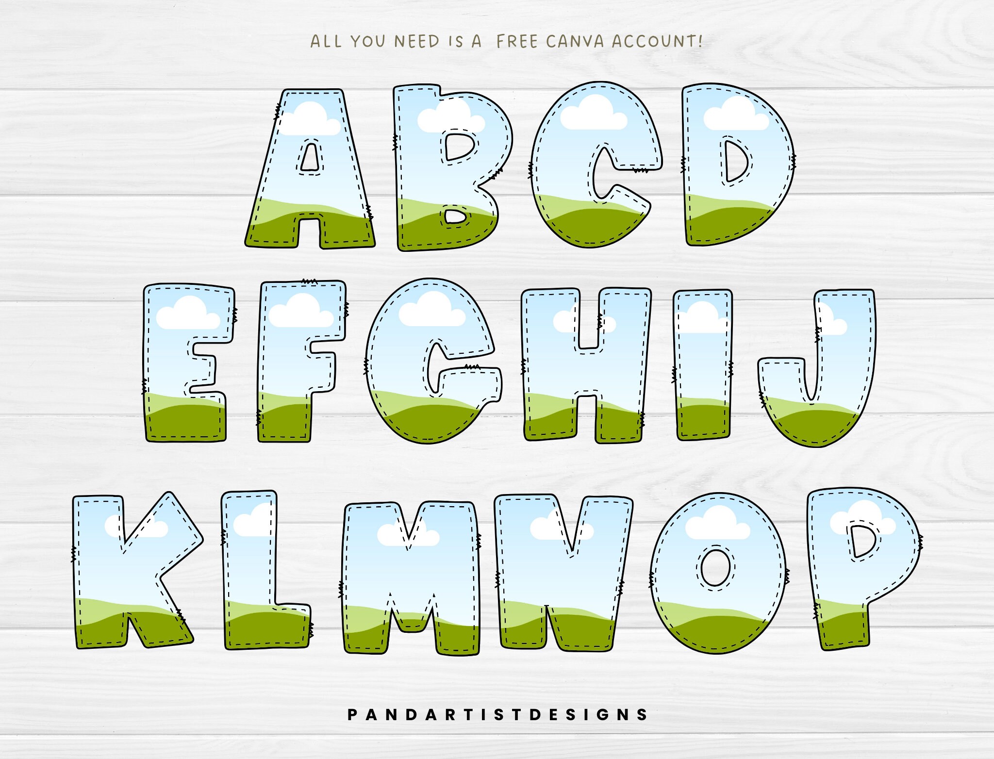 Fill Your Own Uppercase Doodle Letters & Number on Canva - Drag and ...