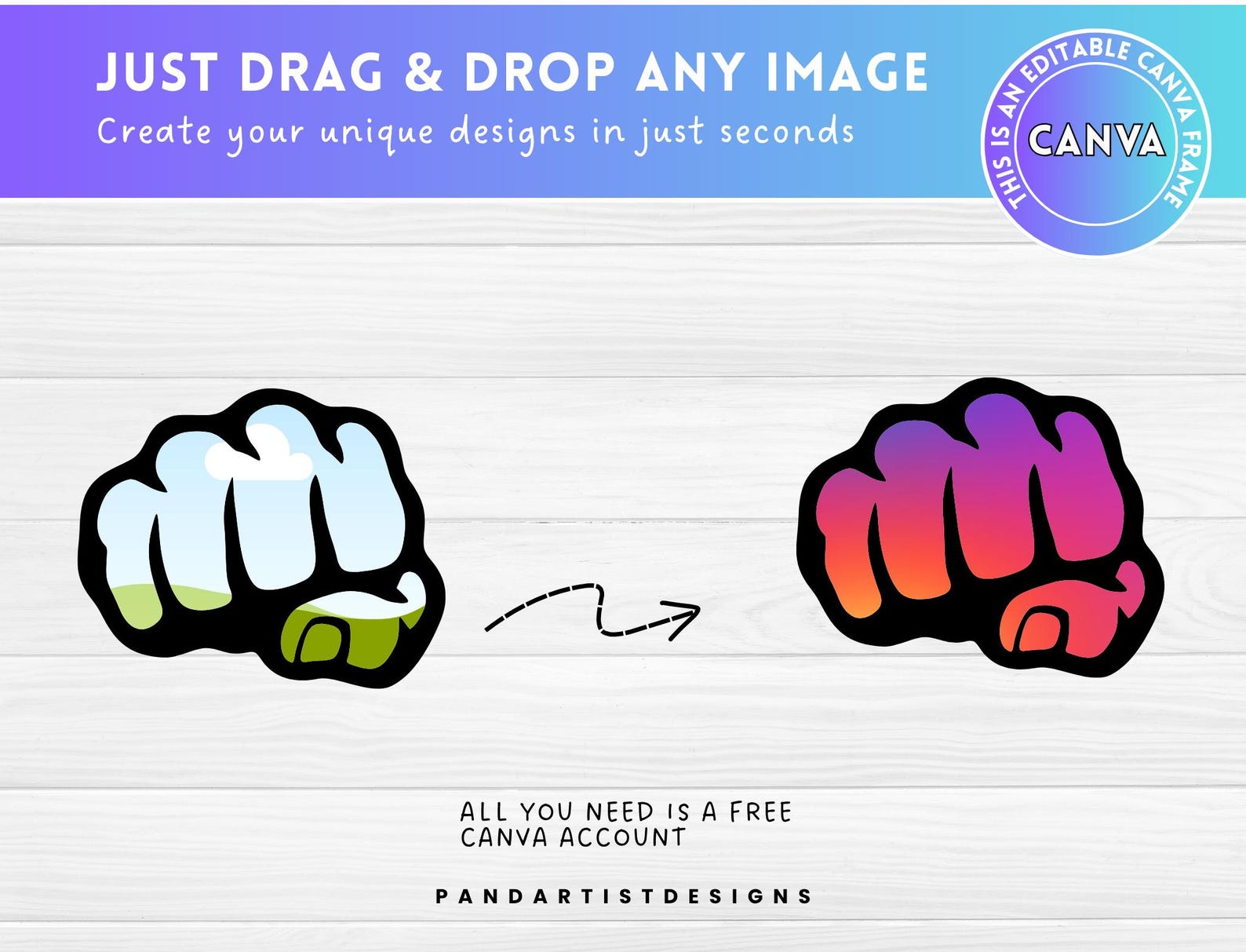Fist Bundle, Hand Fists Designs, Raised Fist Canva Frames Bundle, Drag ...