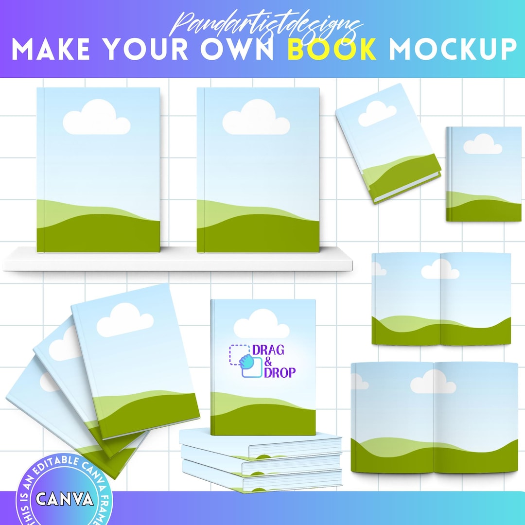 7 Book Mockups Editable Canva Template, Book Cover Mock-up, Drag & Drop ...
