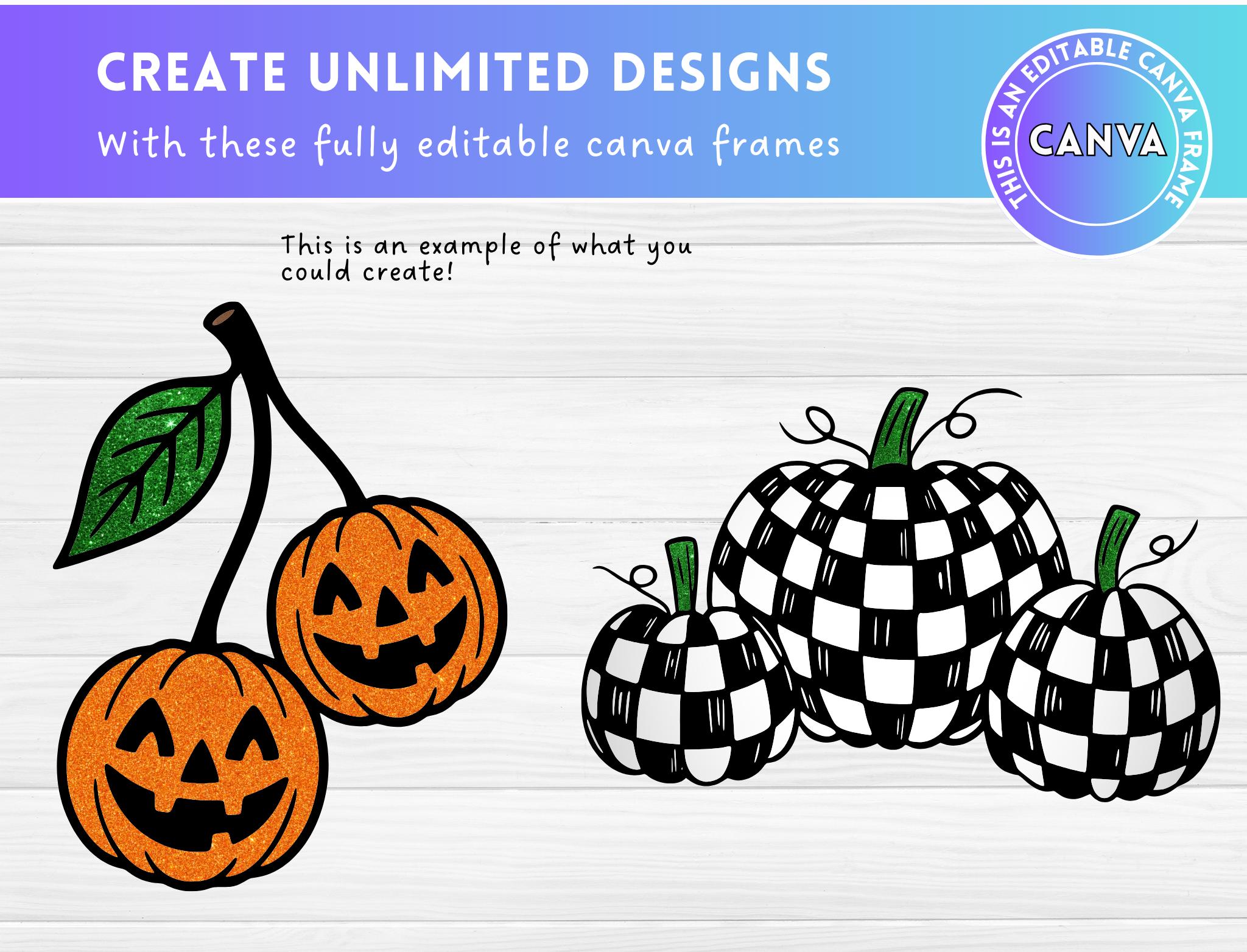 Retro Pumpkin Bundle Canva Frame Template, Checkered Pumpkin Clipart ...
