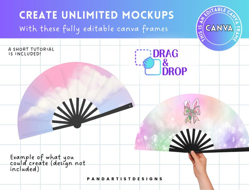 Clack Fan Mockup Editable Canva Template, Chinese Fan Mockup, Drag and ...