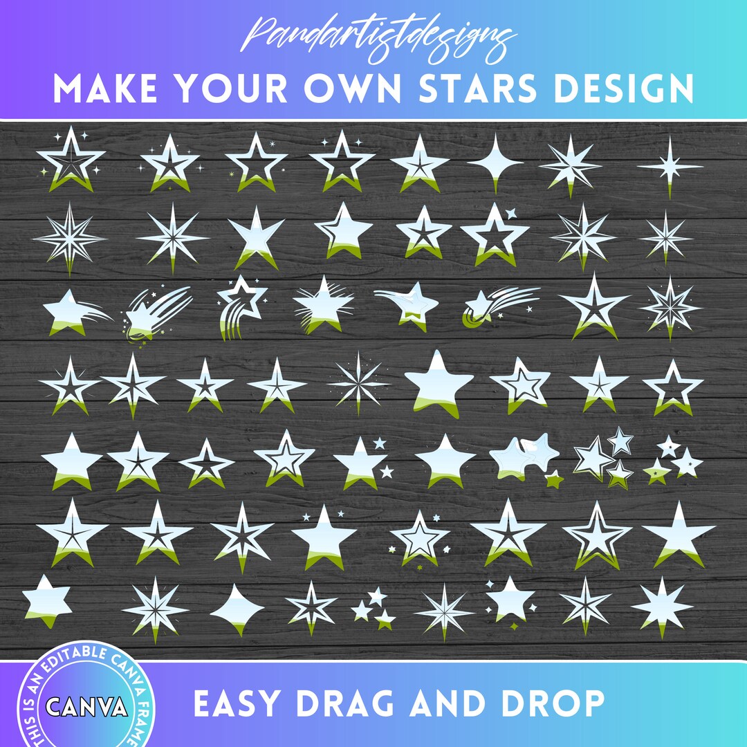 Sparkle Stars Canva Frames Bundle - Bright Twinkle Stars Clipart - Easy ...