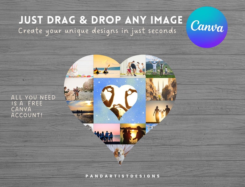 DIY Heart Photo Collage Design on CANVA - Editable Canva Frame Template ...