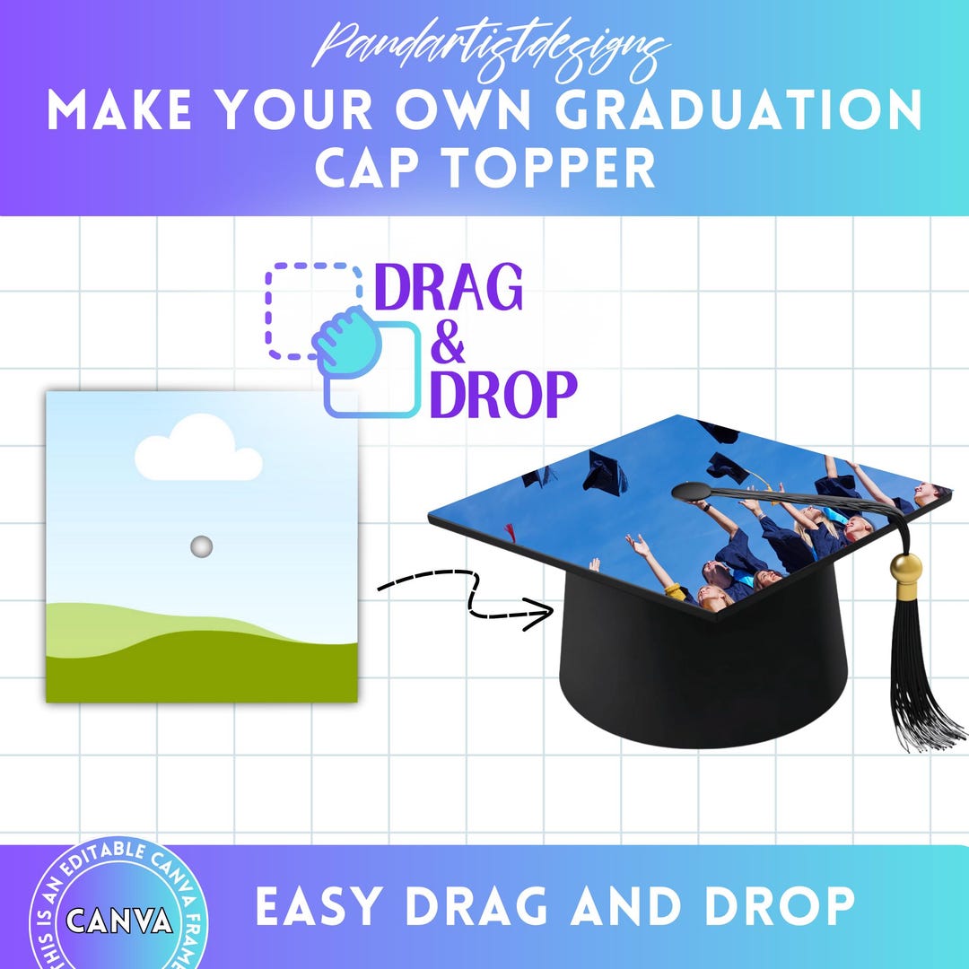 Graduation Cap Topper Editable Canva Frame Template - Easy Drag and ...