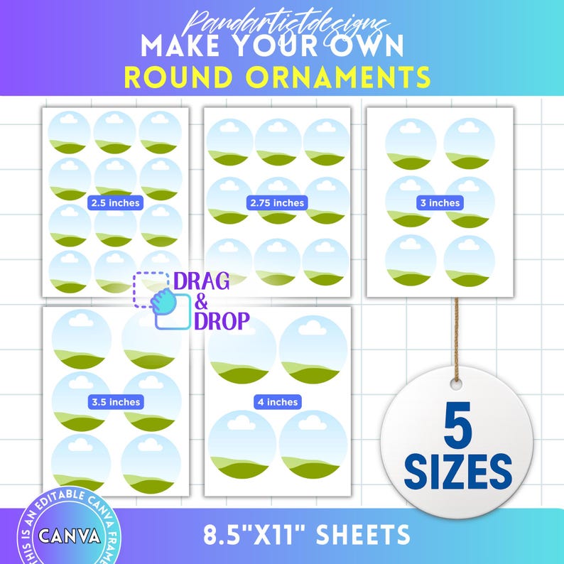 Round Ornament Template Bundle, Christmas Sublimation Ornament, Gift ...