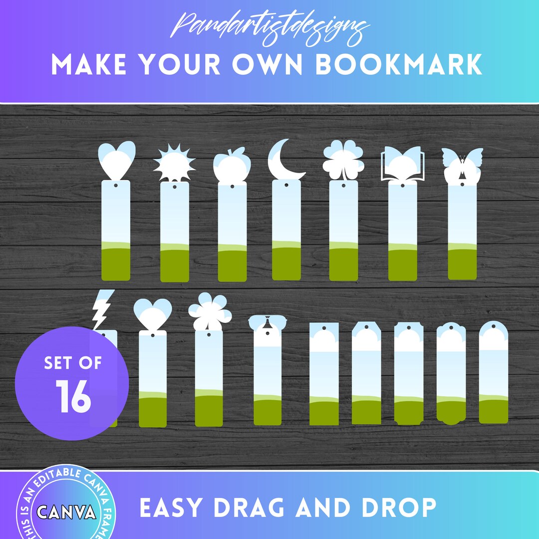 Make Your Own Bookmarks on CANVA With Drag and Drop, Set of 16 Editable ...