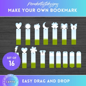 Make Your Own Bookmarks on CANVA With Drag and Drop, Set of 16 Editable ...