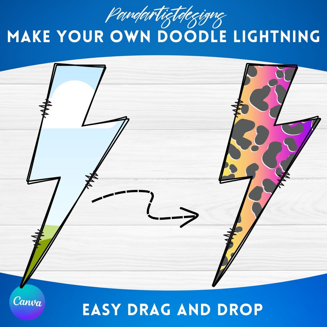 Custom Your Doodle Lightning Bolt, Editable CANVA Frame Design & Create ...