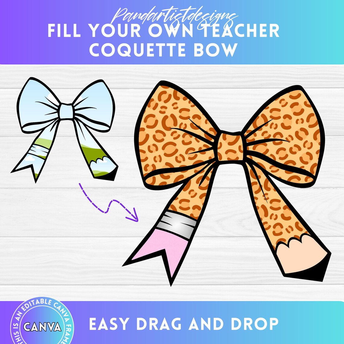 Teacher Coquette Bow Messy Bun Bundle Canva Frames - Back to School ...