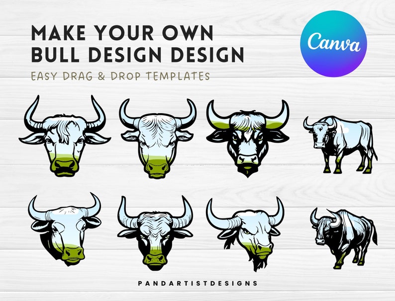 Fill Your Own Bull Face on CANVA With Drag and Drop Canva - Etsy