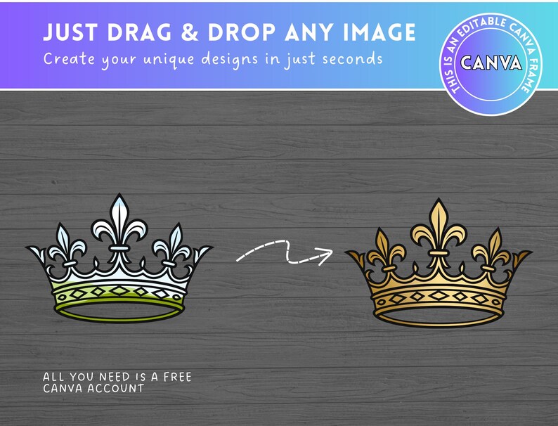 Royal Crown Editable Canva Frames Bundle, King Crown Clipart, Queen ...