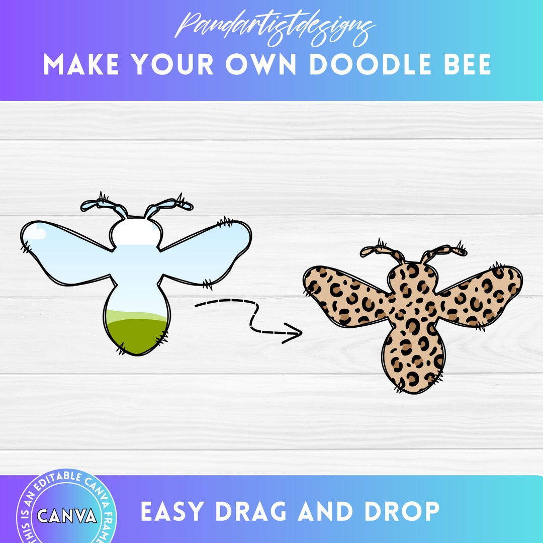 Fill Your Own Doodle Bee Design on Canva, CANVA Frame Editable Template ...