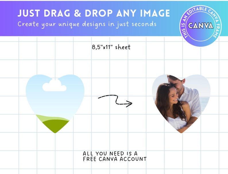 Custom Photo Heart Locket Template, DIY Personalized Keepsake, Heart ...