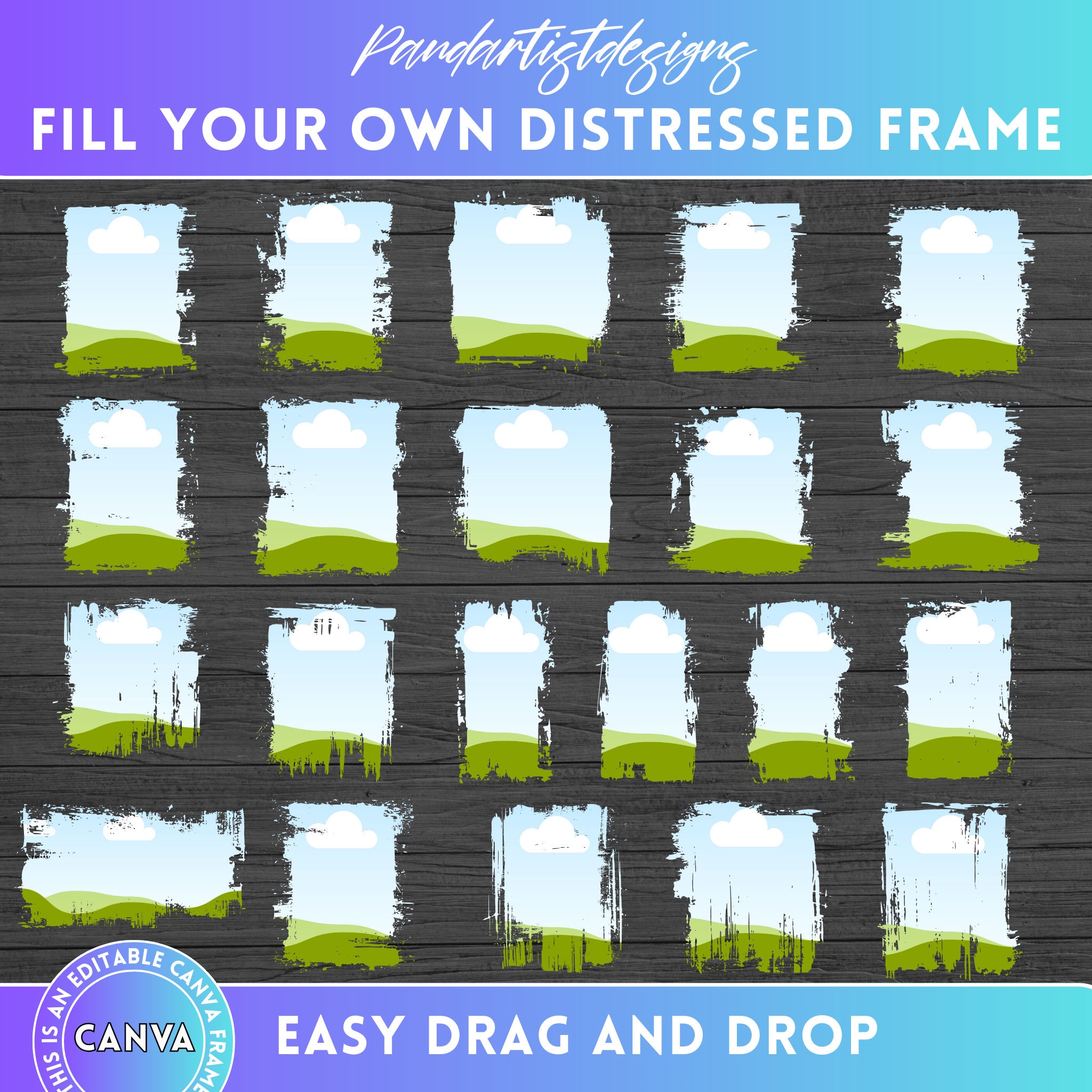 Bleach Effect Distressed Edge Canva Frames Bundle - Drag & Drop Photo ...