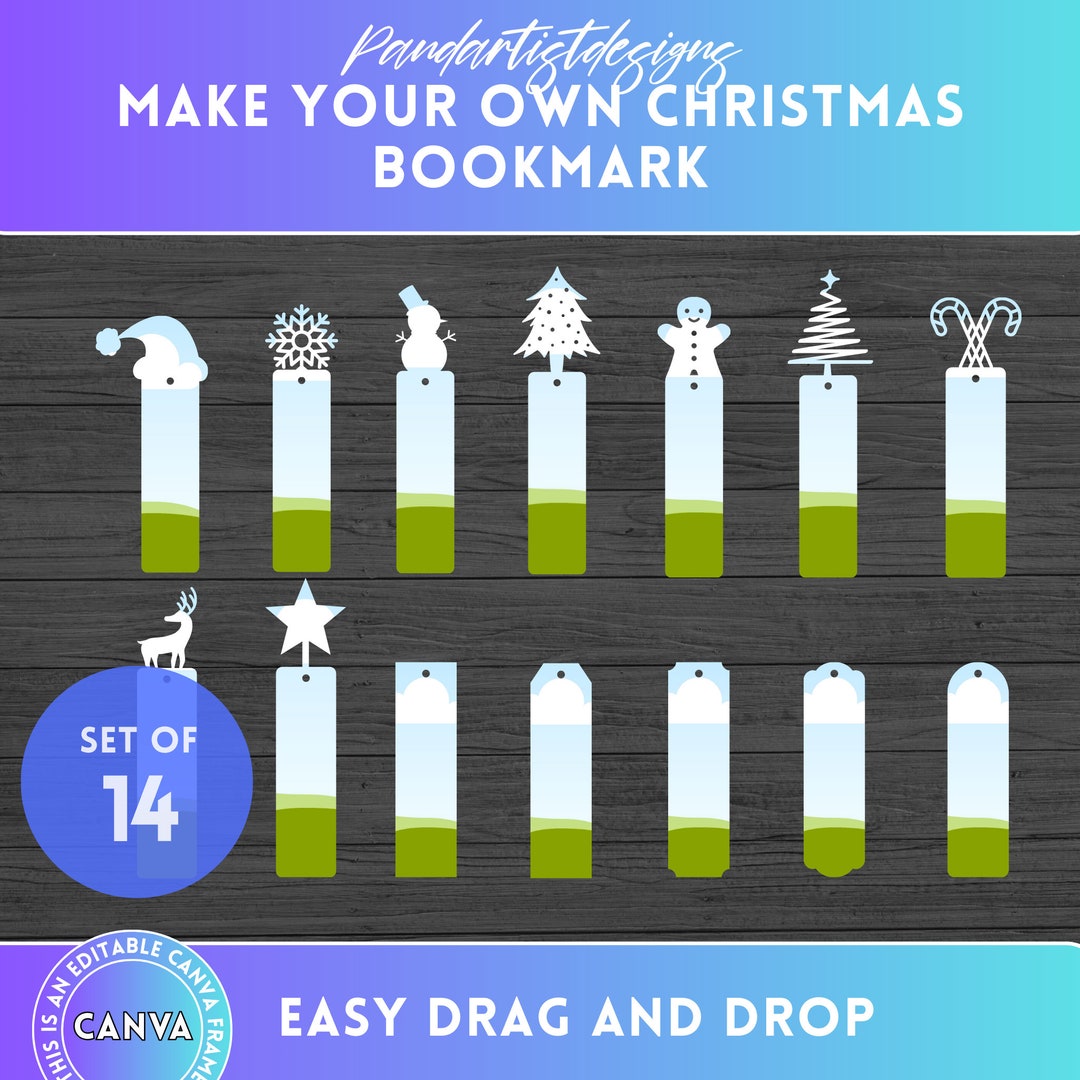 Make Your Own Christmas Bookmarks on CANVA With Drag and Drop, Set of ...