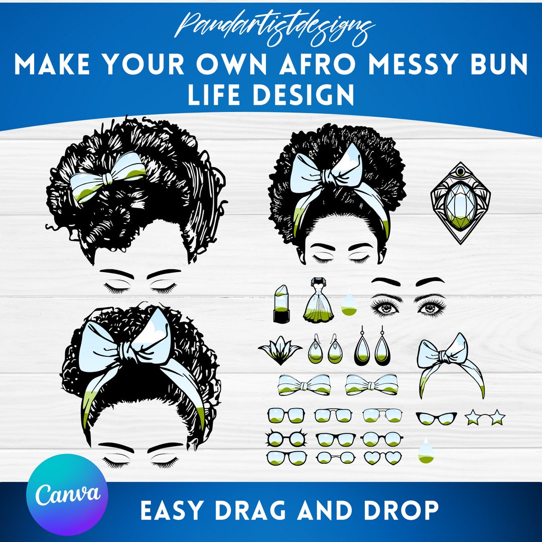 Make Your Own Afro Messy Bun Design on CANVA Canva Frames Set Bundle ...