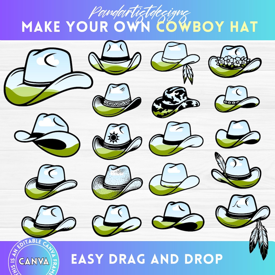 Cowboy Hat Bundle - Editable Western CANVA Frame Template - Cowgirl Png ...