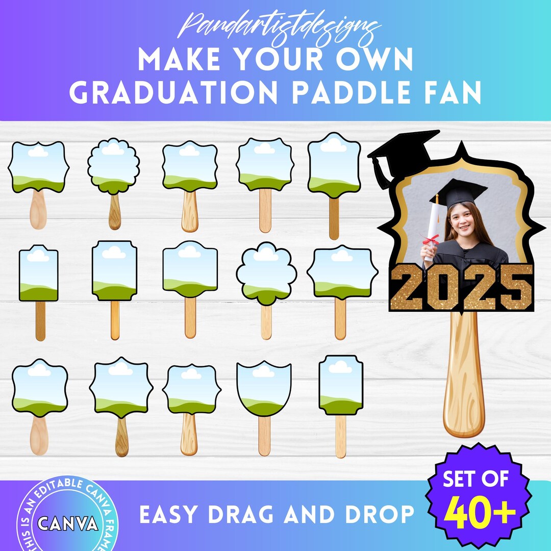 2025 Graduation Paddle Fan Editable Canva Frame Template - Easy Drag ...
