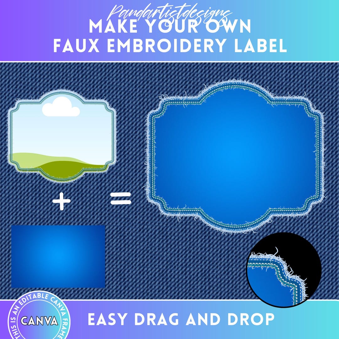 Digital Stitch Label PNG, Faux Embroidery Applique, Easy Drag and Drop ...