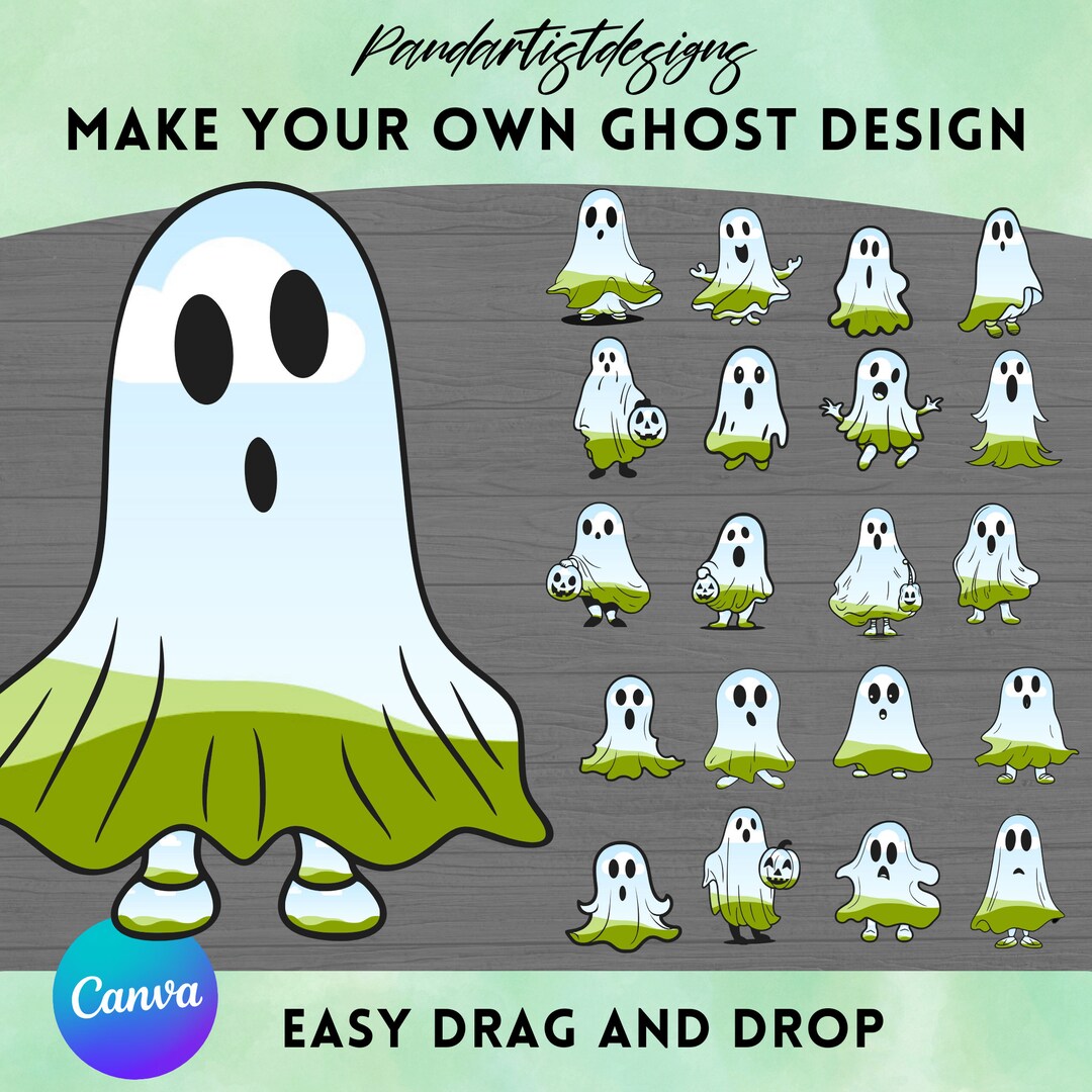 Retro Halloween Ghost Canva Frames Bundle Drag and Drop Spooky Season ...