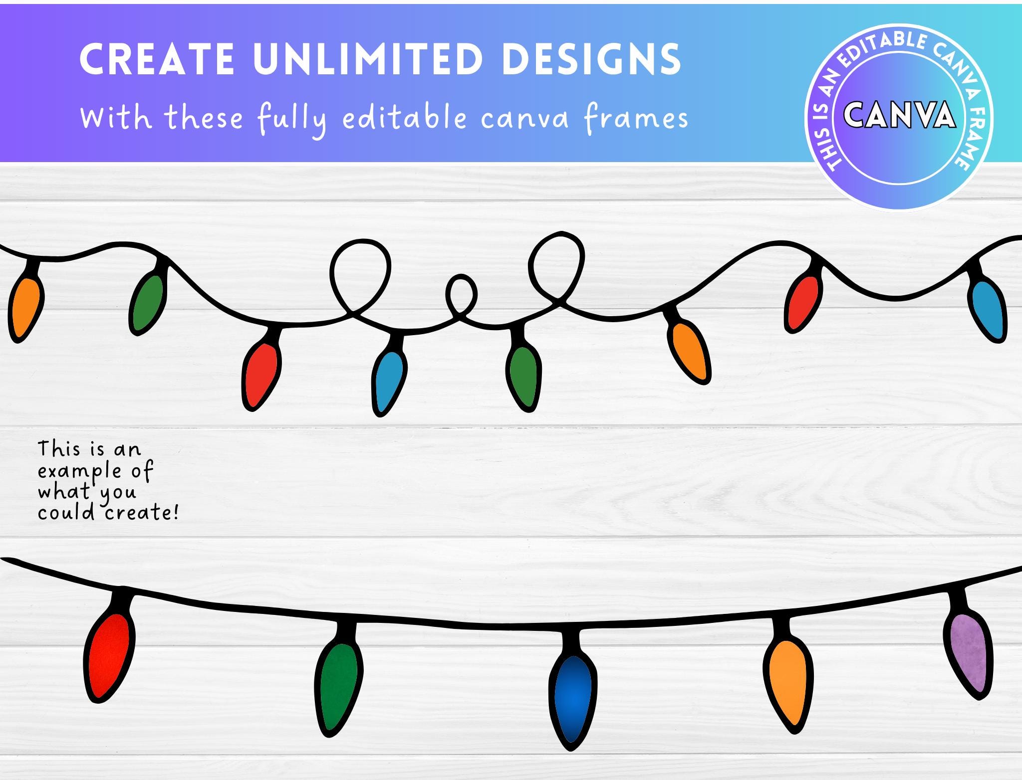 Christmas Border Canva Frames, String Lights Bundle, Christmas ...
