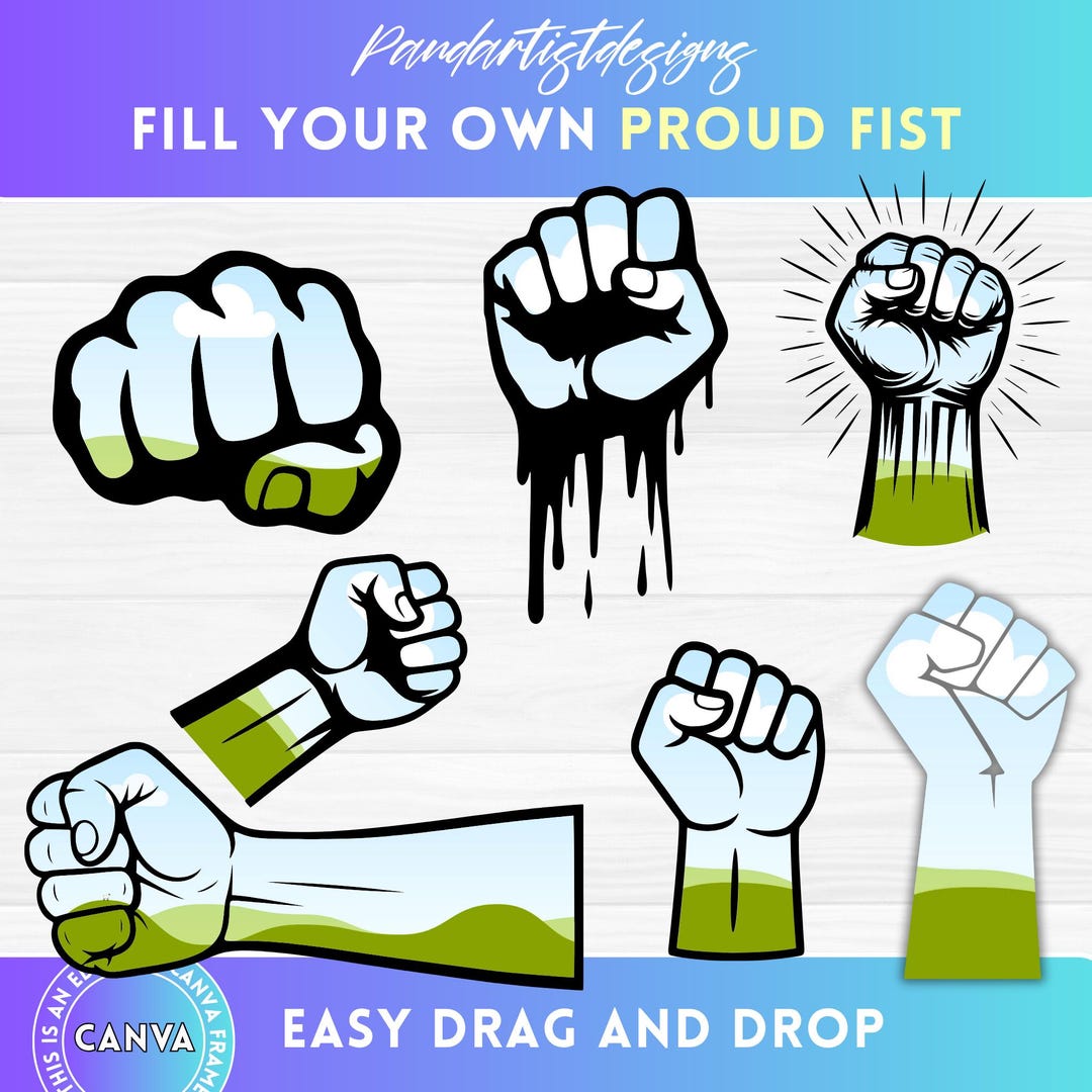 Fist Bundle, Hand Fists Designs, Raised Fist Canva Frames Bundle, Drag ...