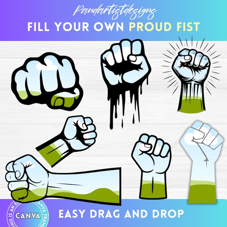 Fist Bundle, Hand Fists Designs, Raised Fist Canva Frames Bundle, Drag ...