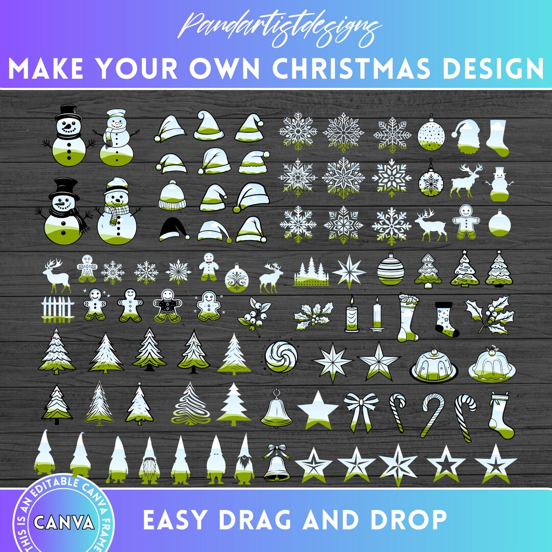 100+ Christmas CANVA Frame Mega Bundle, Editable Template, Drag and ...